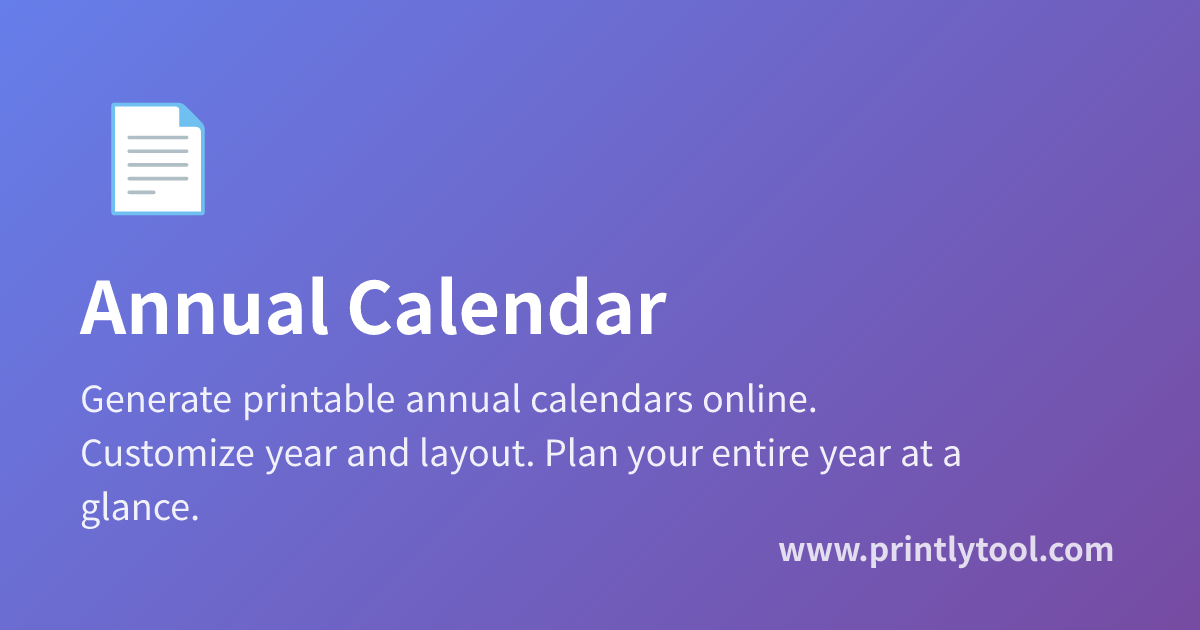 Free Annual Calendar Template - Full Year Overview