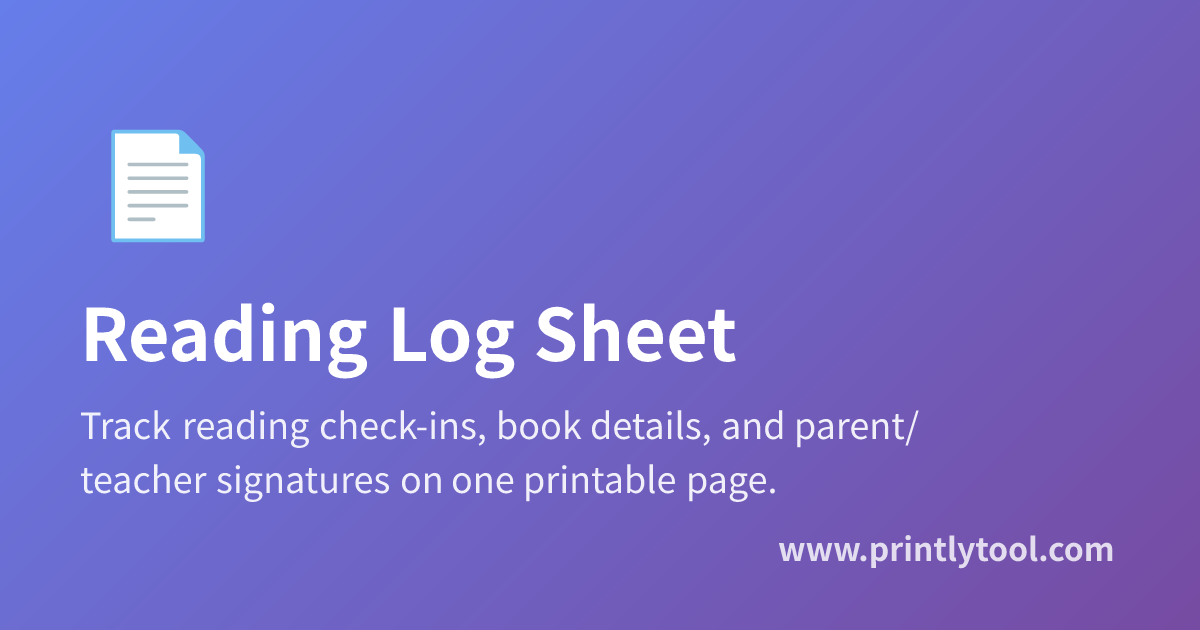 Free Reading Log Sheet Template - Check-in and Detail Tracker