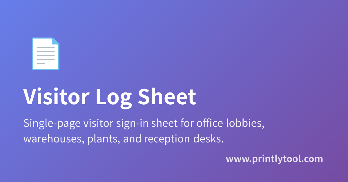 Free Visitor Log Sheet Template - Front Desk Sign-In Printable